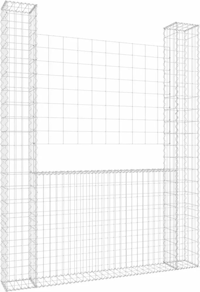 Gabionový koš ve tvaru U se 2 sloupky železo 140 x 20 x 200 cm 151289