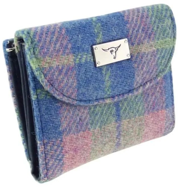 Peněženka Jura Harris Tweed Soft Blue and Pink Tartan - Glen Appin