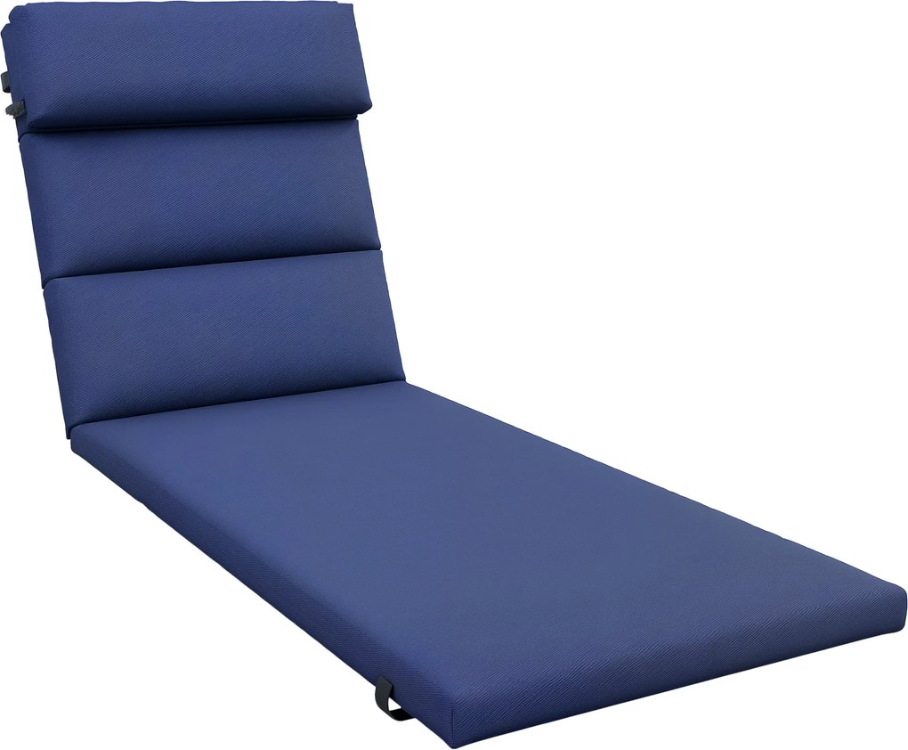 Podložka na lehátko Outsunny 196x63x6 cm, bavlněná podložka na zahradní lehátko s voděodolným potahem na sedadlo a opěrku - tmavě modrá | Aosom