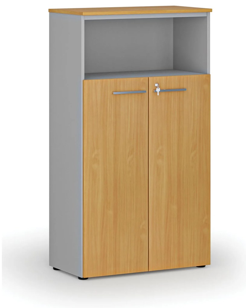 Kombinovaná kancelářská skříň PRIMO GRAY, dveře na 3 patra, 800 x 420 x 1434 mm, šedá/buk