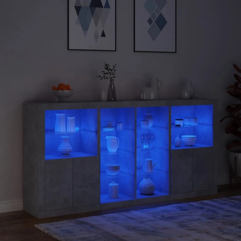 Příborník s LED osvětlením betonově šedý 202 x 37 x 100 cm 3209187