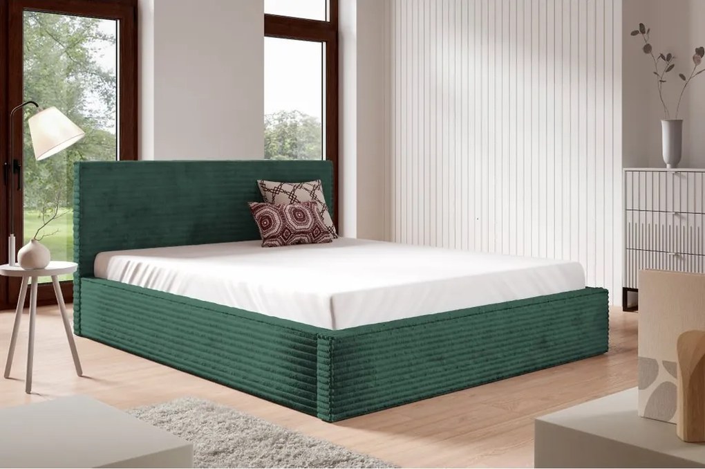 Eka Čalouněná postel STRIPS 90x200 cm Úložný prostor: S kovovým rámem úložného prostoru, Barva látky Tilia: Bílá (Tilia 86)
