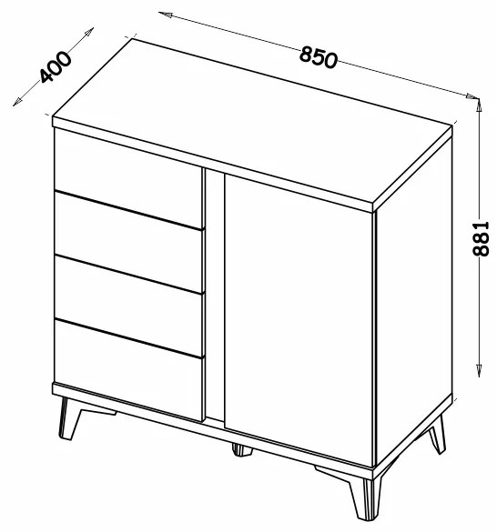 MAXIVA Komoda - OSLO O5, dub riva/lesklá bílá