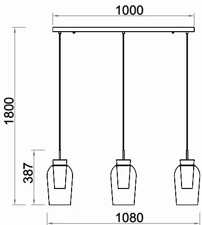 Mantra 8285 Nora, závěsné svítidlo se třemi závěsy 3xE27 kouřové sklo/černý mramor, šířka 100cm