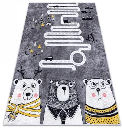 Dywany Luszczow Dětský kusový koberec JUNIOR 52107.801 pratelný  Medvědi, zvířata, ulice pro děti protiskluz, šedá Rozměr koberce: 120 x 170 cm