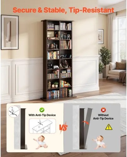 Úložná skříňka na média, 8patrový organizér na DVD VEVOR – 559 × 222 × 1295 mm
