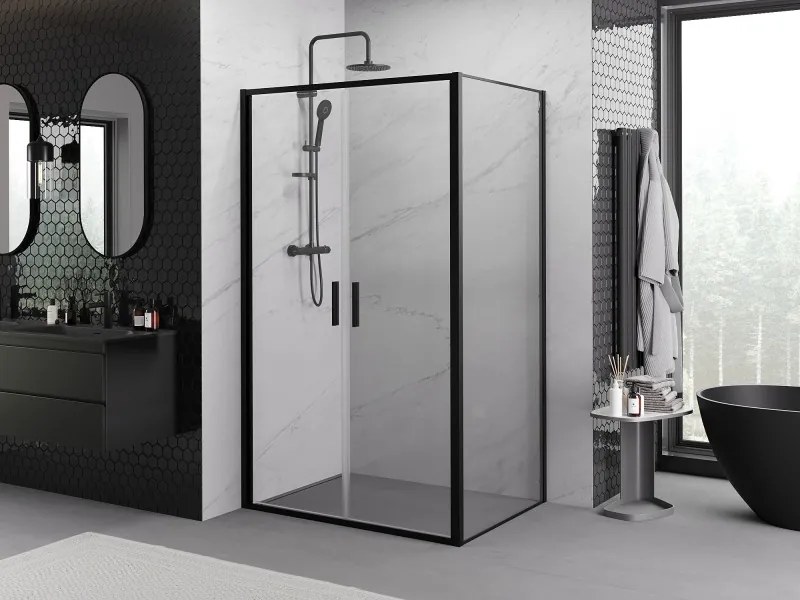 Mexen Exo, výklopná sprchová kabina, dveře 120 cm + boční stěna 95 cm, transparentní sklo, černá, 814-120-095-70-00