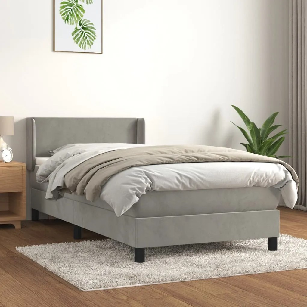 Box spring postel s matrací světle šedá 100x200 cm samet 3130823