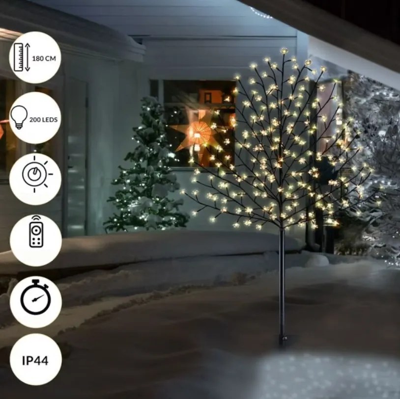Svítící strom TŘEŠEŇ do interiéru i exteriéru, 180cm, teplá bílá Monzana