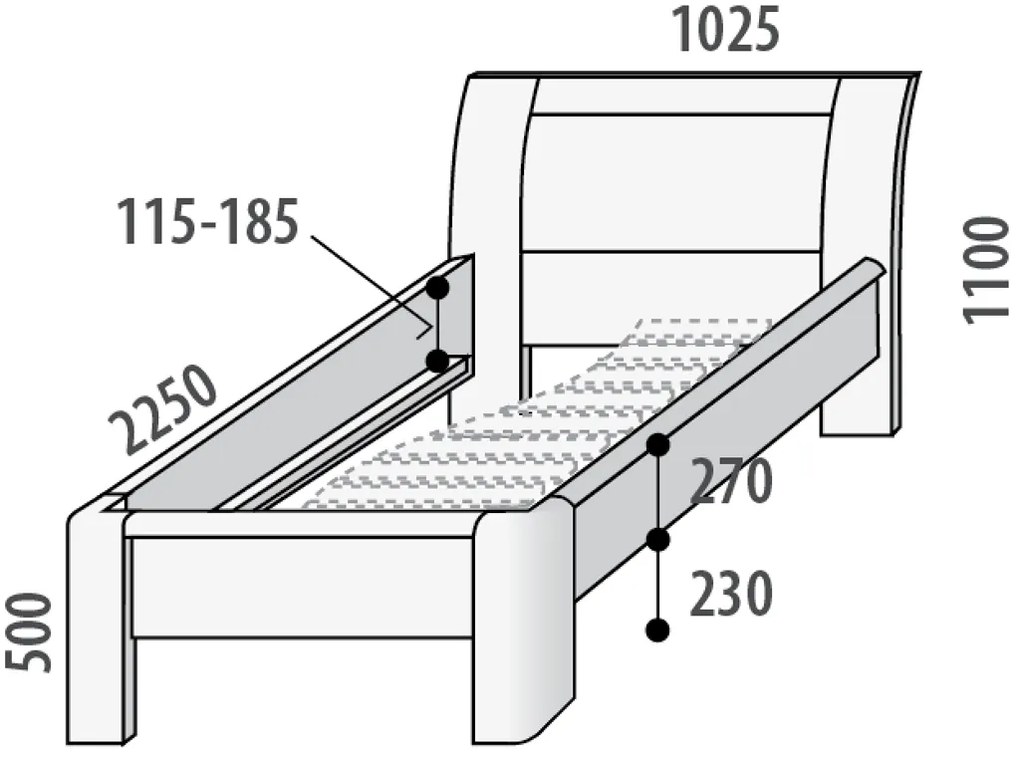 Postel Florencia, čelo oblé plné 90 Domestav F103 Materiál: Buk cink, Barevne provedení: Moření