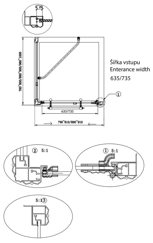 Gelco ANTIQUE obdélníkový sprchový kout, 800x1000 mm, L varianta GQ1280LCGQ5610C