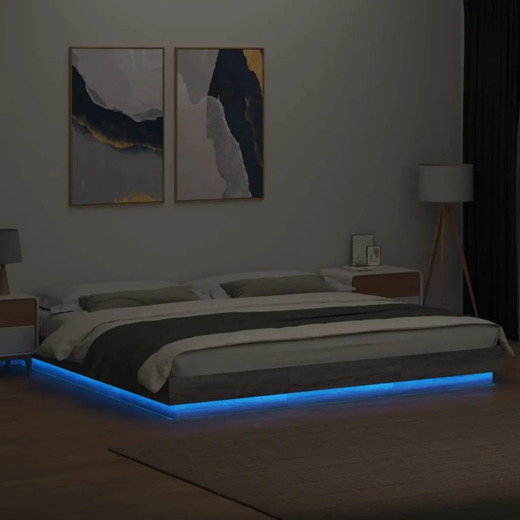 Rám postele s LED osvětlením šedý sonoma 200 x 200 cm kompozit 3281075