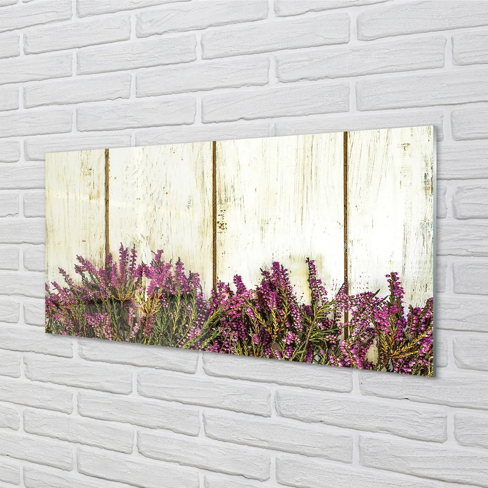 akrylový obraz Fialové květy desky 140x70 cm