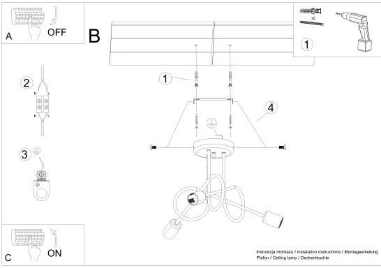 Sollux SL.1434 - Přisazený lustr LOOP 3xE27/15W/230V černá