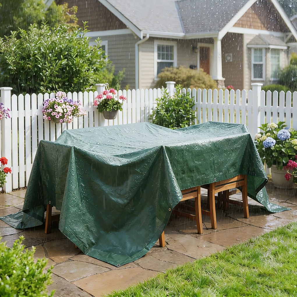 Outsunny Nepromokavá plachta 4 x 6 m 90 g/m² Látková plachta odolná proti roztržení UV stabilní se zesílenými oky UV stabilní zelená
