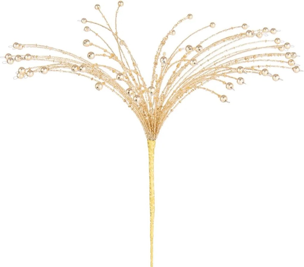 Zlatá kovová větvička zápich s korálky - 3*60 cm