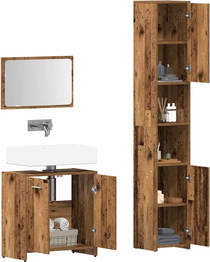 3dílná koupelnová sestava old wood kompozitní dřevo 3328561