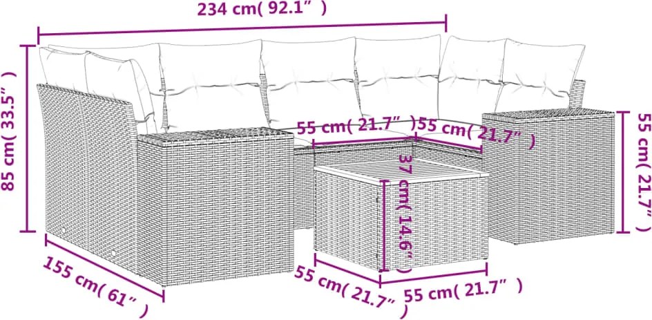 7dílná zahradní sedací souprava s poduškami béžová polyratan 3257675