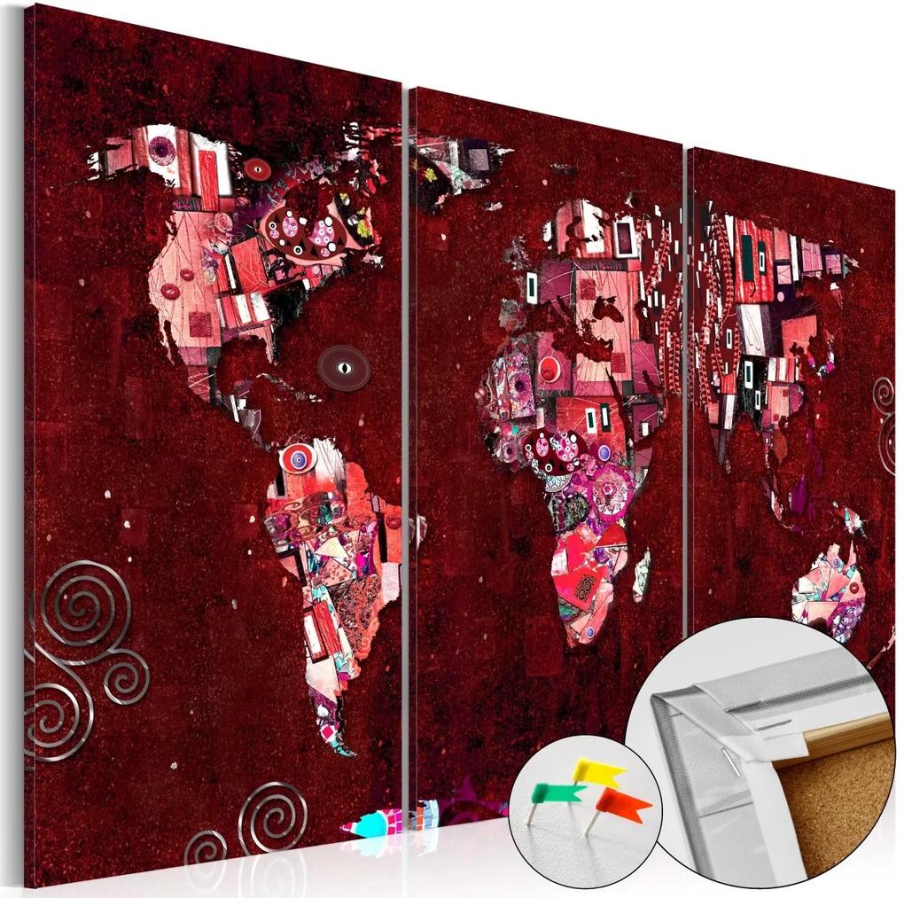 Murando DeLuxe Mapa na korkové tabuli - červené kontinenty  90x60 cm