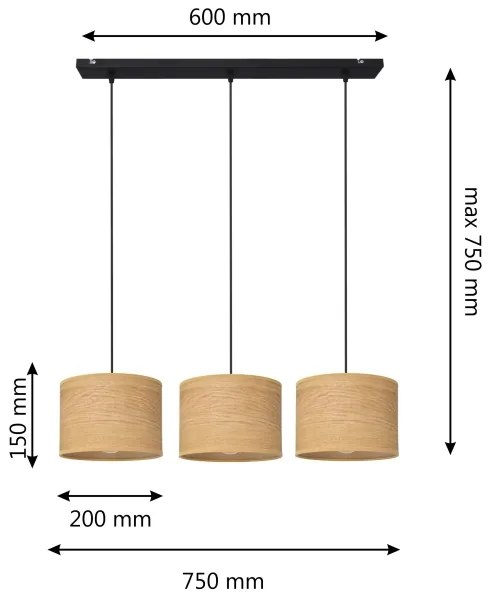Lustr na lanku ALBA 3xE27/15W/230V hnědá/černá