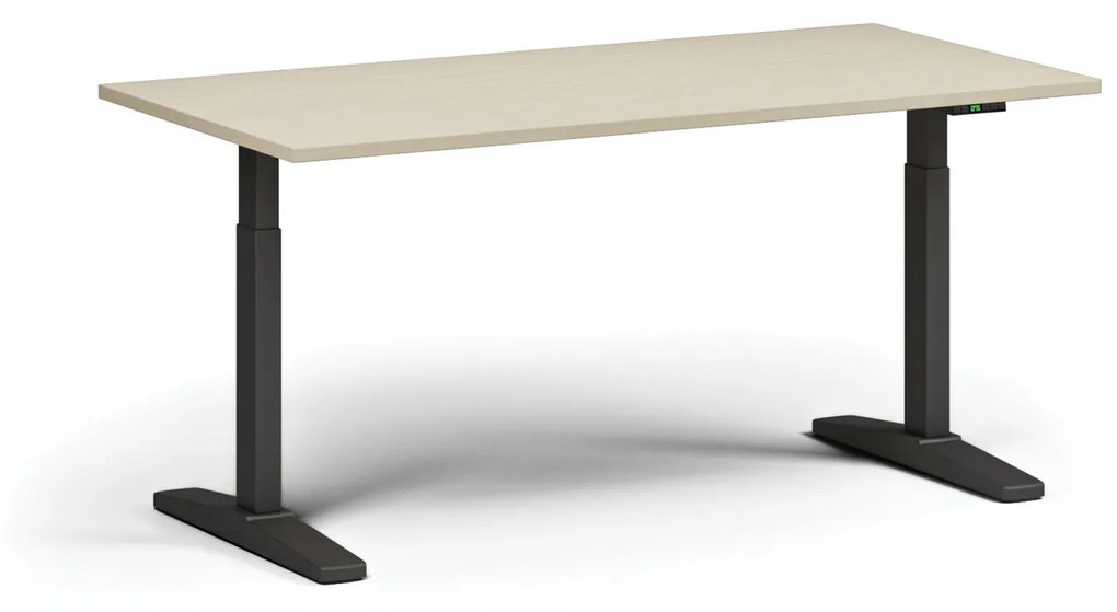 Výškově nastavitelný stůl, elektrický, 675-1325 mm, deska 1600x800 mm, černá podnož, buk