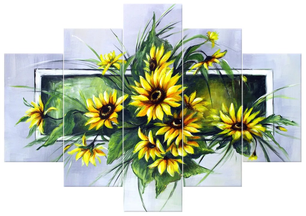 Gario Ručně malovaný obraz Kytice slunečnic - 5 dílný Rozměry: 150 x 105 cm
