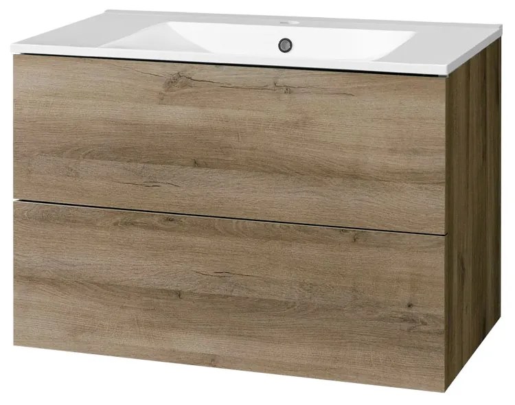 Mereo Mereo, Aira, koupelnová skříňka s keramickým umyvadlem 81 cm, bílá, dub, šedá, CN741