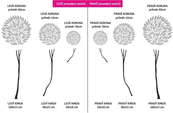 WALLVINIL Samolepky na zeď - Strom Fantazie Barva: Černá, Velikost: KORUNA průměr 30cm, Pravá / Levá: PRAVÁ (strom/větev směřuje doprava)