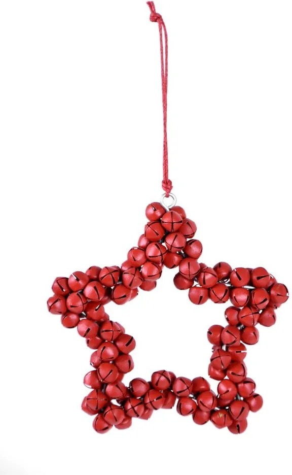Červená závěsná dekorativní hvězda z kovových rolniček Ego Dekor Bells, výška 9,5 cm