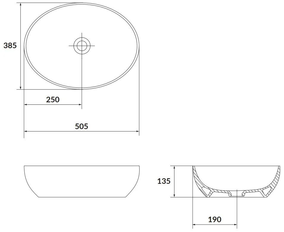 Cersanit Larga, umyvadlo na desku 50x38 cm, antracitová matná, K677-014
