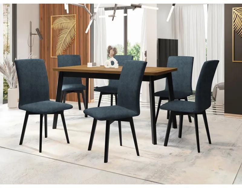 Jídelní jídelní stůl se 6 židlemi AL24, Barva dřeva: dub artisan - L, Potah: Kronos 7, Barvy nožiček: černá