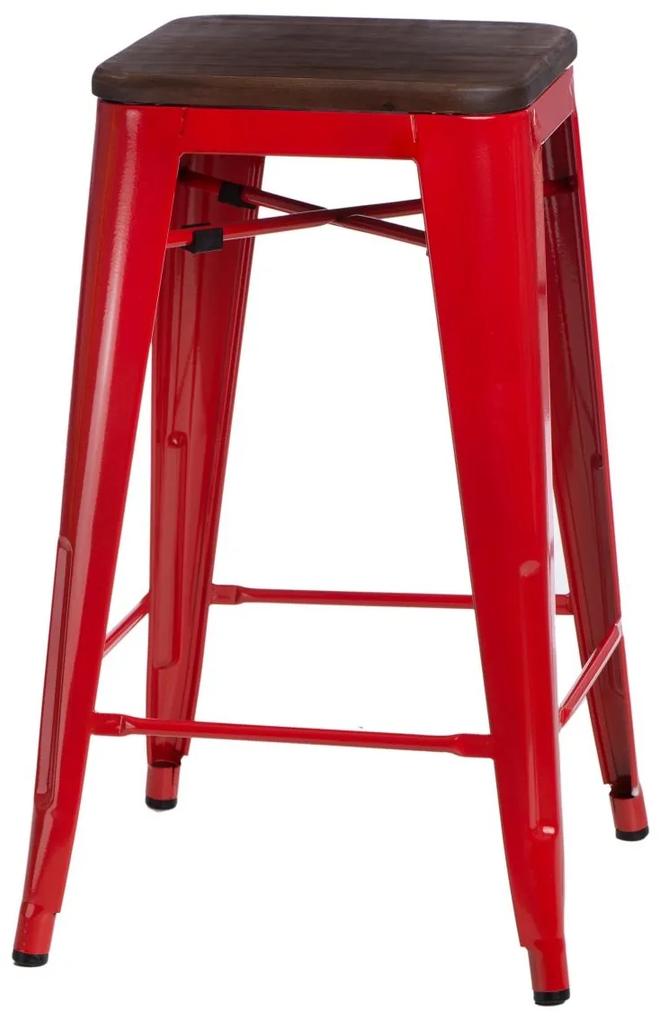Culty Červená barová židle Tolix 65 s dřevěným sedákem