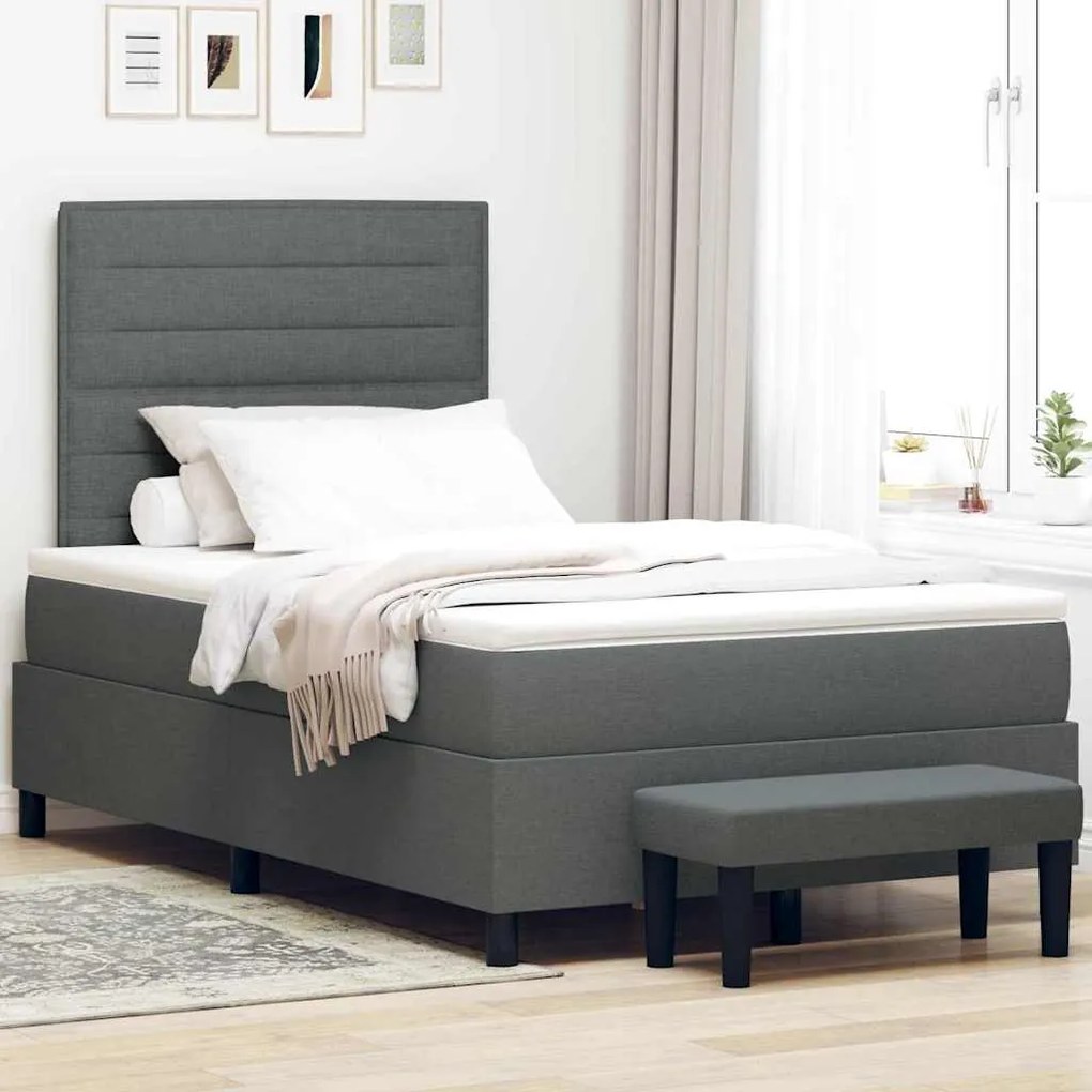 Postel s boxspringem s čelo Tmavě šedá 120 x 190 cm textil 3343975