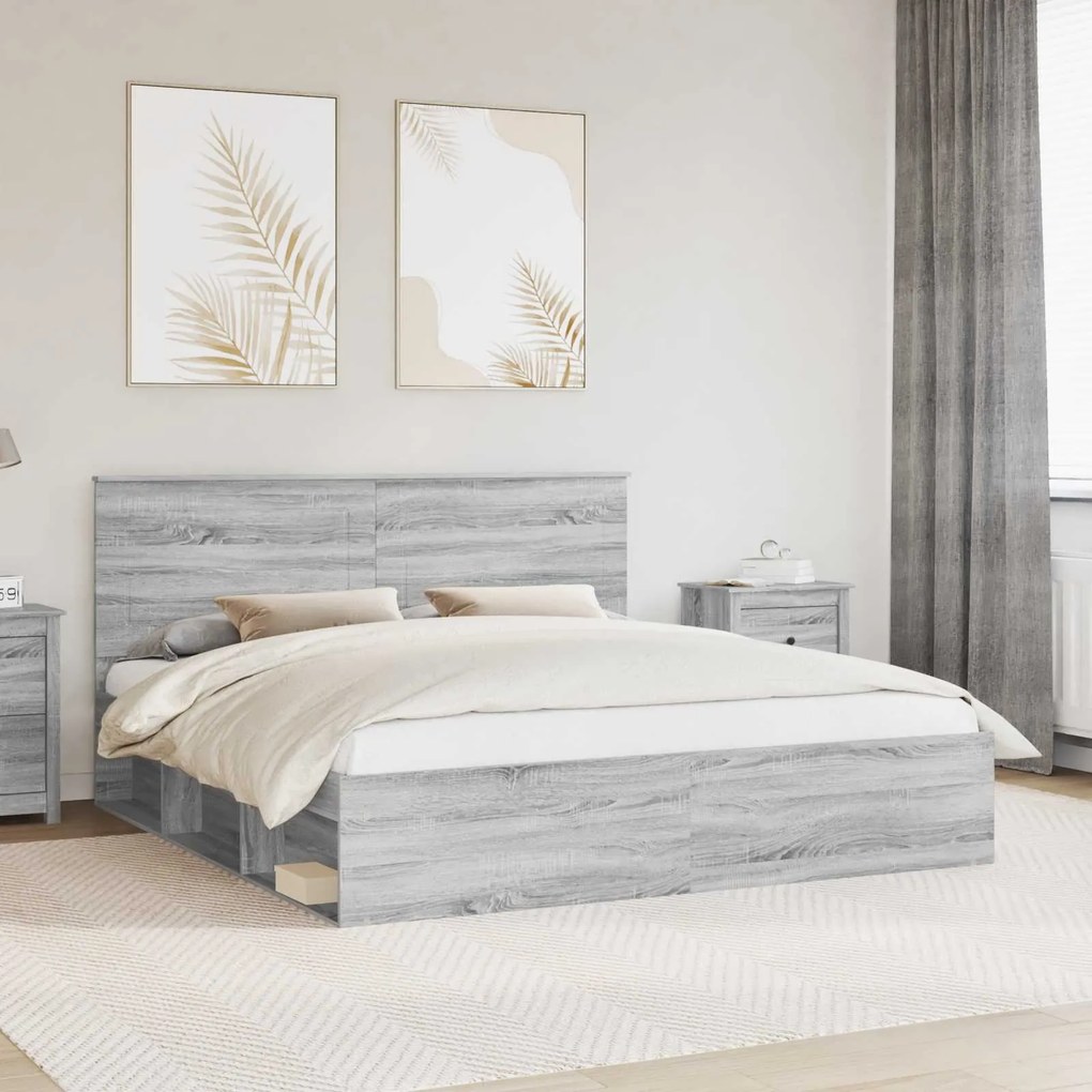 Rám postele Šedá Sonoma 200 x 200 cm Masivní borové dřevo 3409314