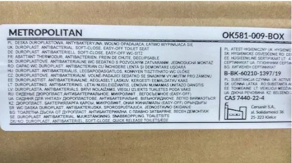 Cersanit Metropolitan, toaletní sedátko z duroplastu s pomalým zavíráním, bílá, OK581-009-BOX
