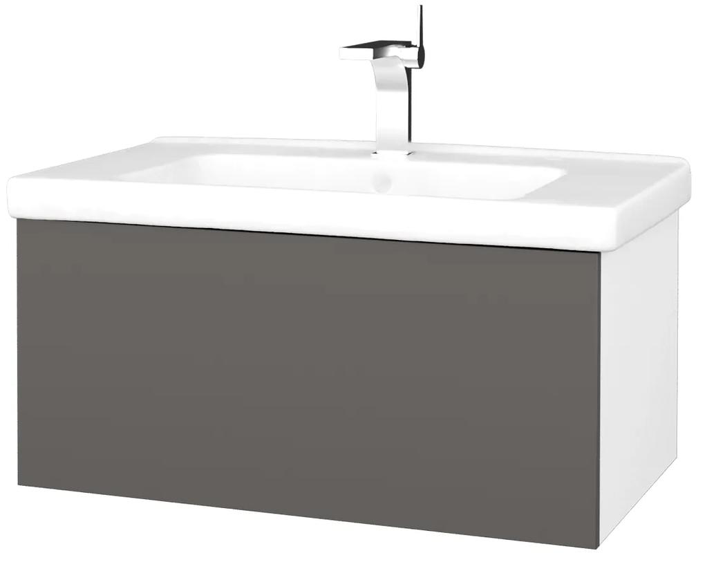 Dřevojas Koupelnová skříň VARIANTE SZZ 80 (umyvadlo Harmonia) Varianta: N01 Bílá lesk / D16 Beton tmavý