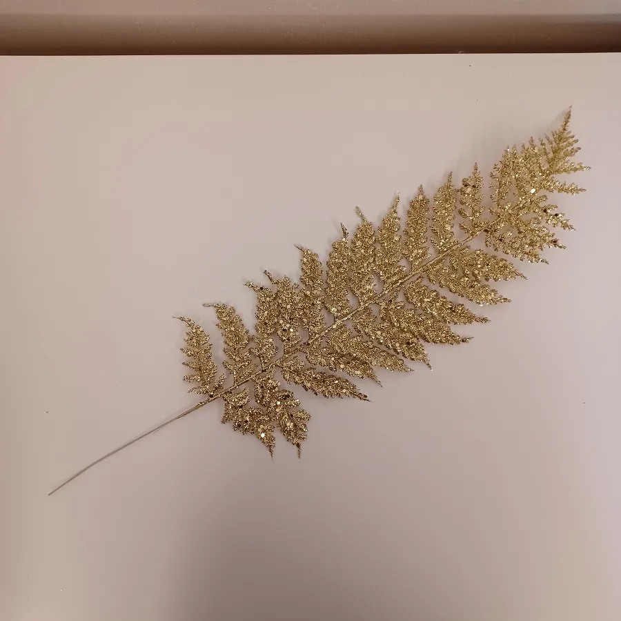 Vánoční přízdoba zlatá větvička kapradí, 55 cm