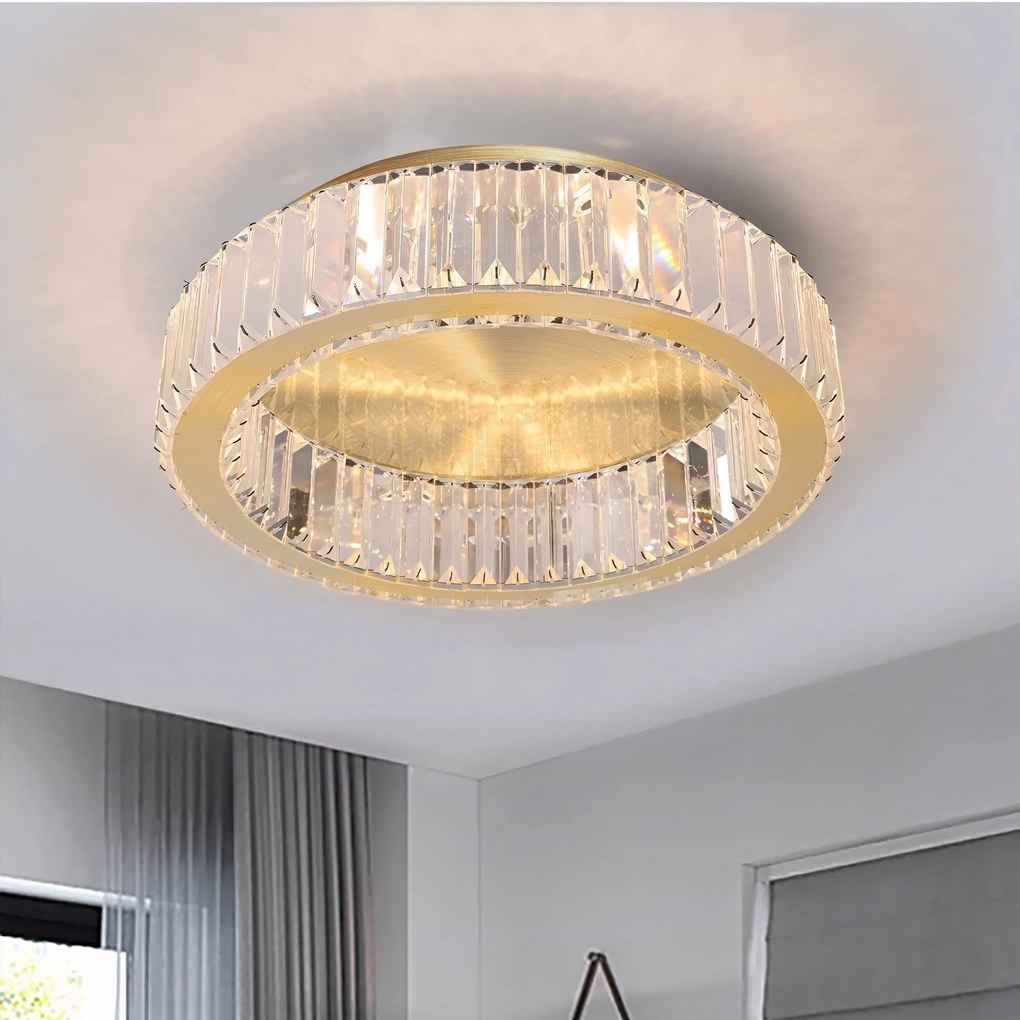 Toolight Toolight, LED křišťálové stropní svítidlo 40cm, 24W, 4000K, 1120lm, APP1720-C, zlatá matná, OSW-09301