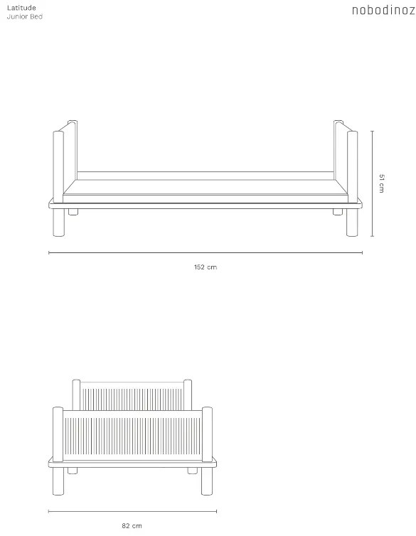 Nobodinoz Postel Latitude Junior jednolůžková dubový masiv+ 2 bezpečnostní zábrany (152x82cm)