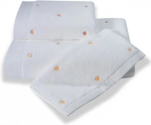Soft Cotton Malý ručník MICRO LOVE 32x50 cm Bílá / lososové srdíčka