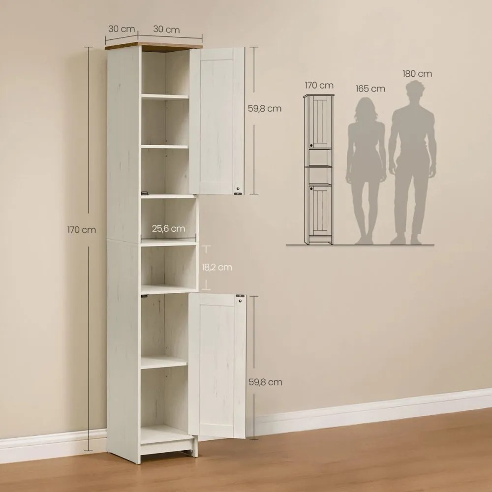 Koupelnová skříňka 30x30x170cm AUK-E1166 WT, mdf, bílá