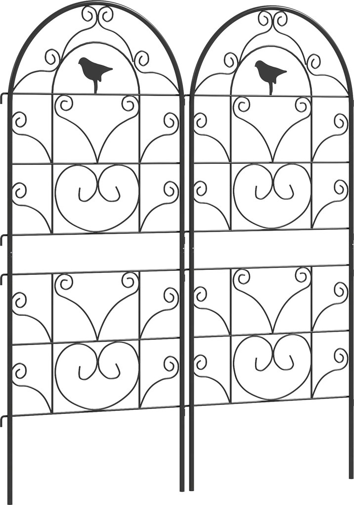 Sada dvou kovových treláží Outsunny pro rostliny - bezrezová treláž s motivem ptáčka pro popínavé rostliny, rozměry 50x120 cm, treláž pro pokojové ros