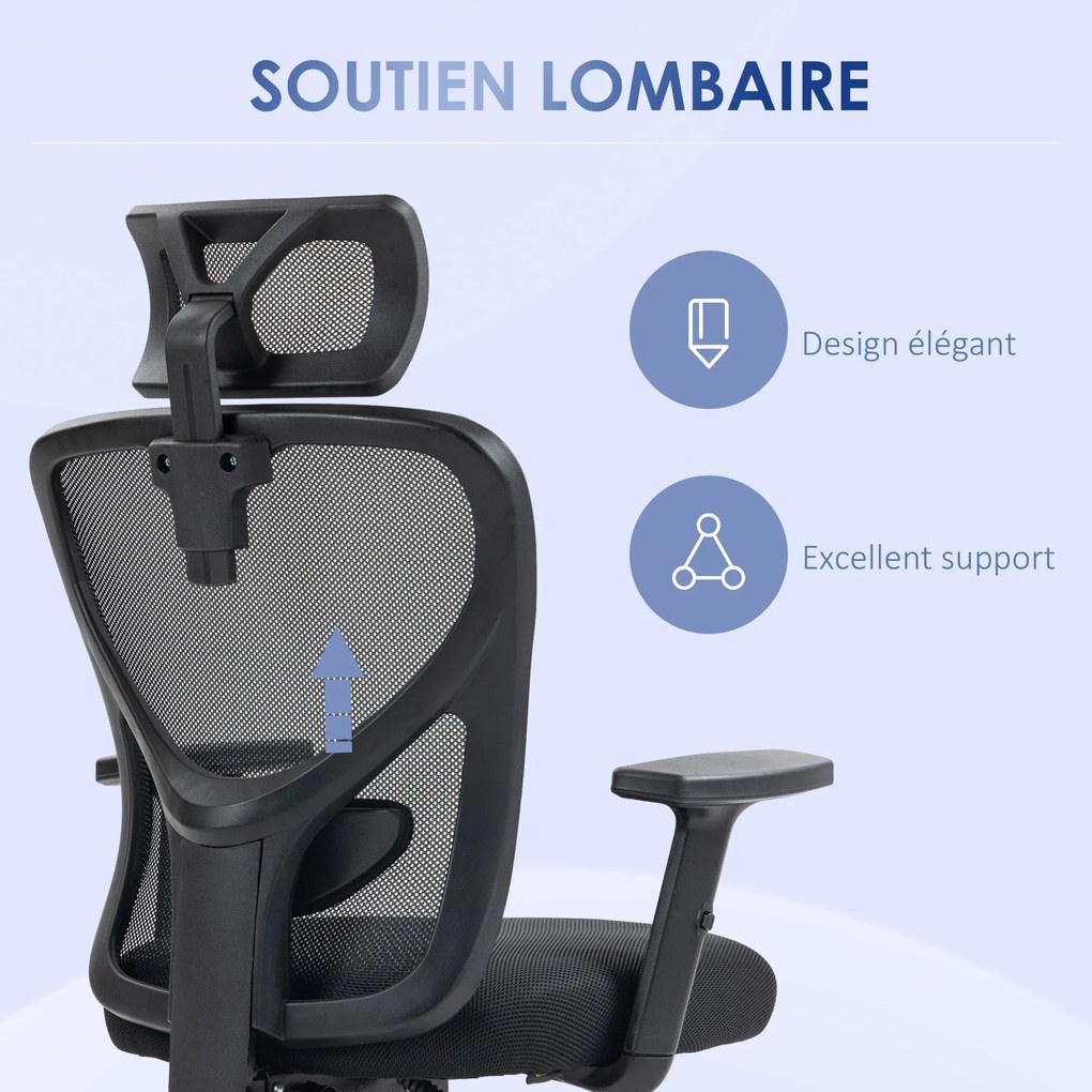 Vinsetto Kancelářská Židle, Kancelářská Židle, Nastavitelný Hlava a Opěrky Rukou, Naklápěcí Ergonomický Opěrák, Výškově Nastavitelný Sedák, Otočná, P…
