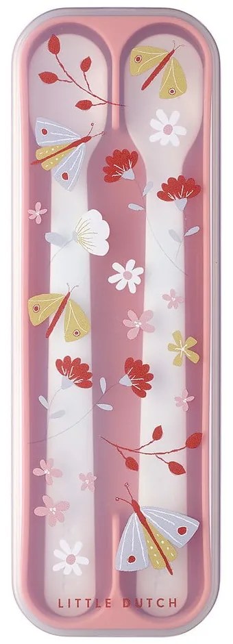 Bílé/světle růžové plastové dětské lžičky v sadě 2 ks Flowers & Butterflies by Little Dutch – Mepal