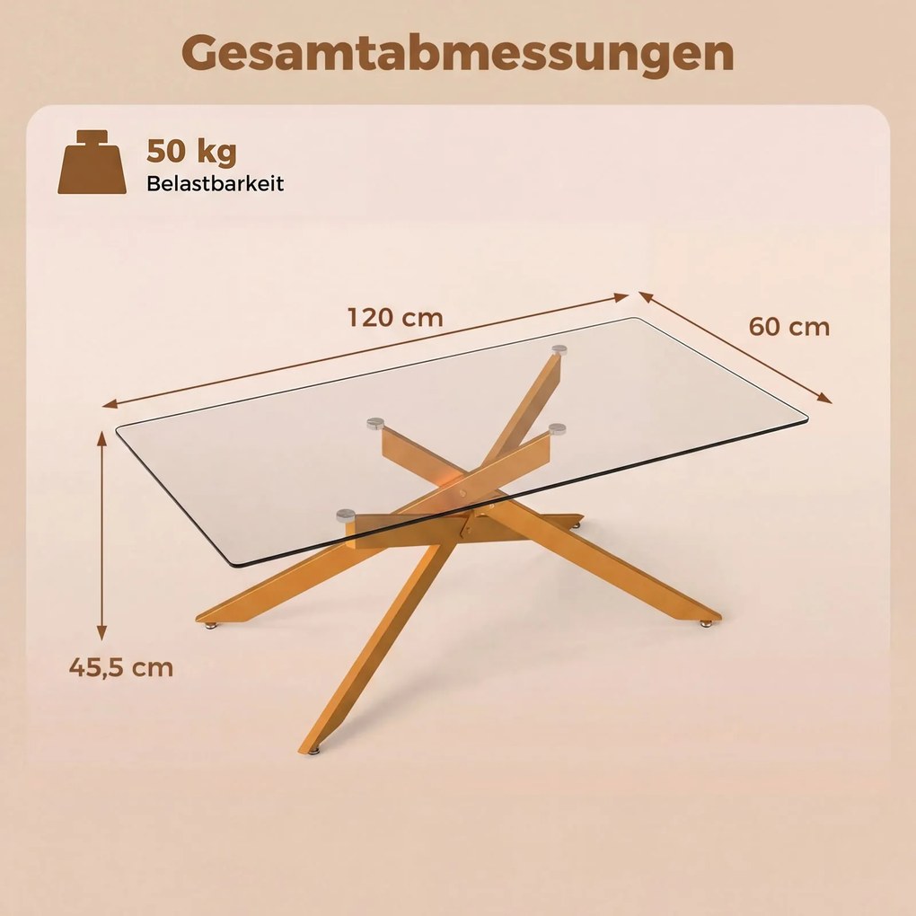 Costway Konferenční stolek z tvrzeného skla Obdélníkový – – 120 × 60 × 45,5 cm