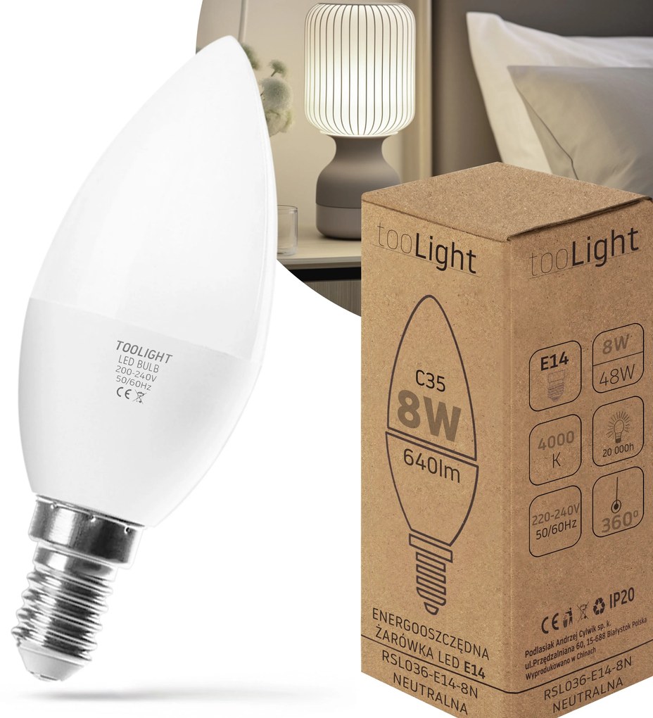 Toolight Toolight, LED žárovka E27, 8W, 640lm, 4000K neutrální bílá, RSL036, OSW-20021