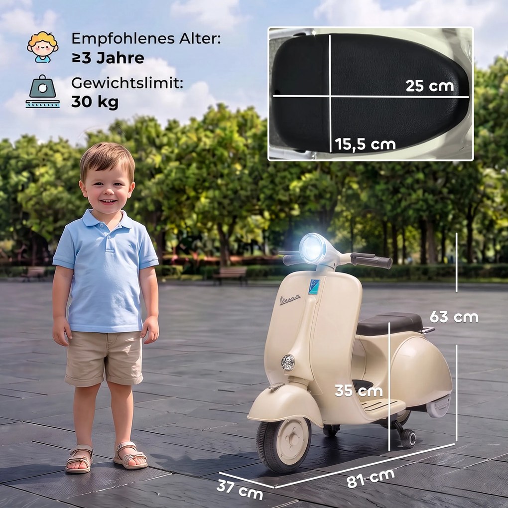 AIYAPLAY Elektrická motorka pro děti 6 V, elektrická motorka s pomocnými kolečky, lithiovou baterií, měkkým startem, hudbou, USB světlem a houkačkou …