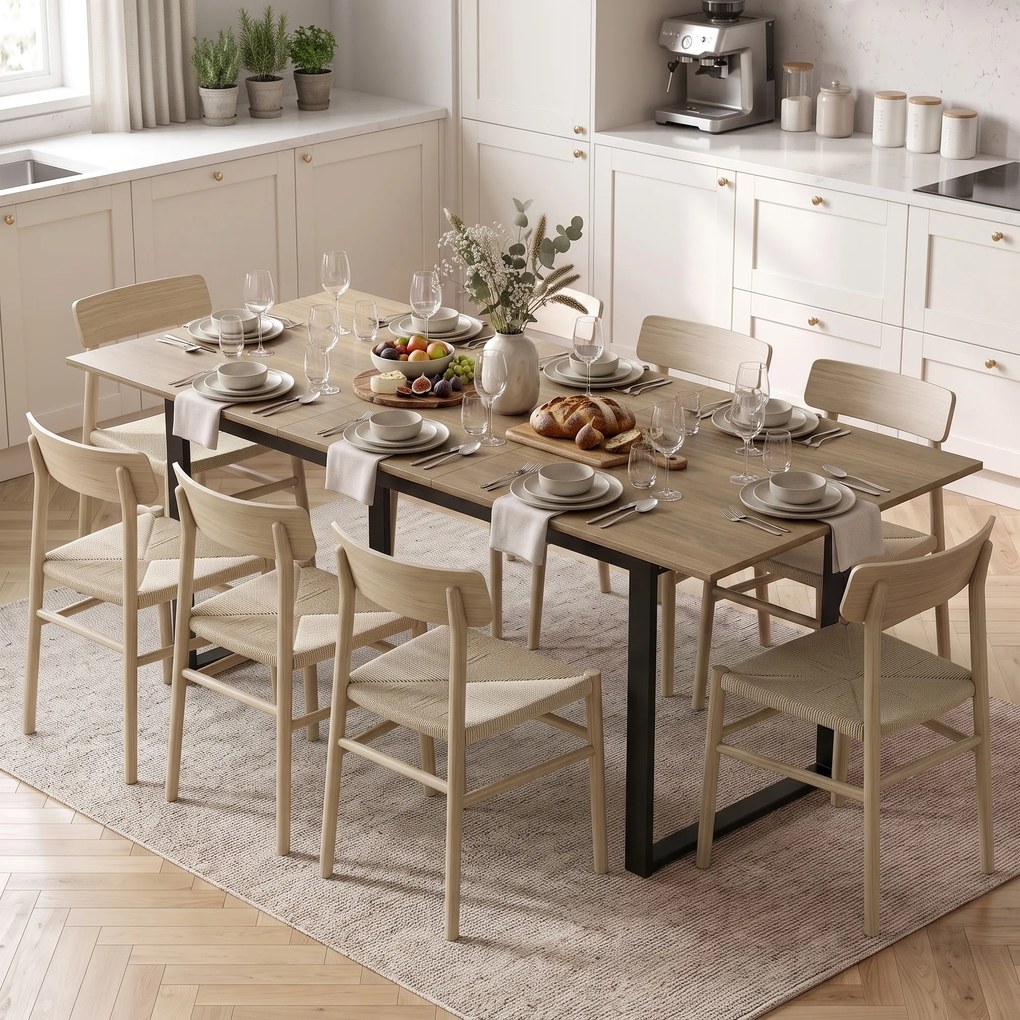 HOMCOM Rozkládací jídelní stůl 140-180 cm pro 6-8 osob, obdélníkový v industriálním designu s ocelovým rámem, hnědý