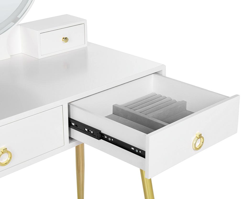 Toaletní stolek se 6 zásuvkami a LED zrcadlem a stoličkou bílý/zlatý YVES Beliani