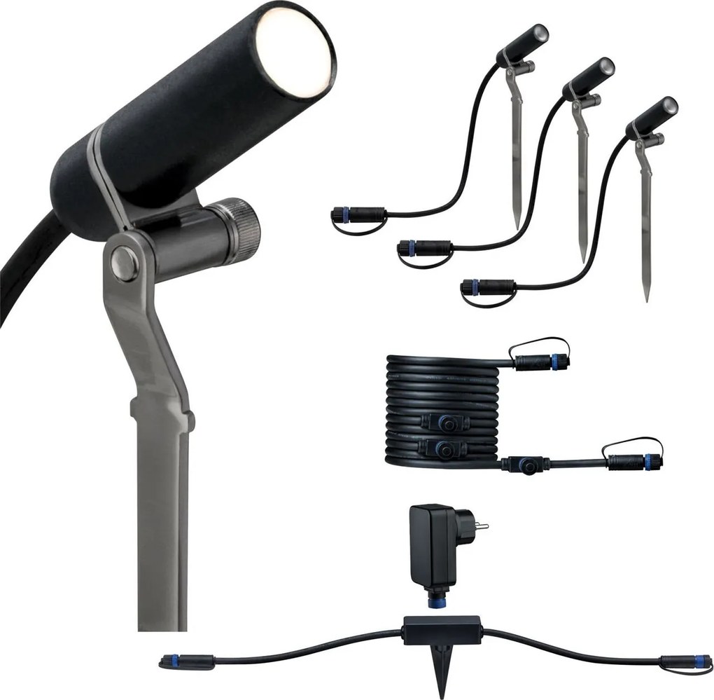 P 5029 Plug & Shine set Smart Home Zigbee 3.0 LED bodové zahradní světlo Plantini IP65 3000K 3x2W 21VA antracit - PAULMANN
